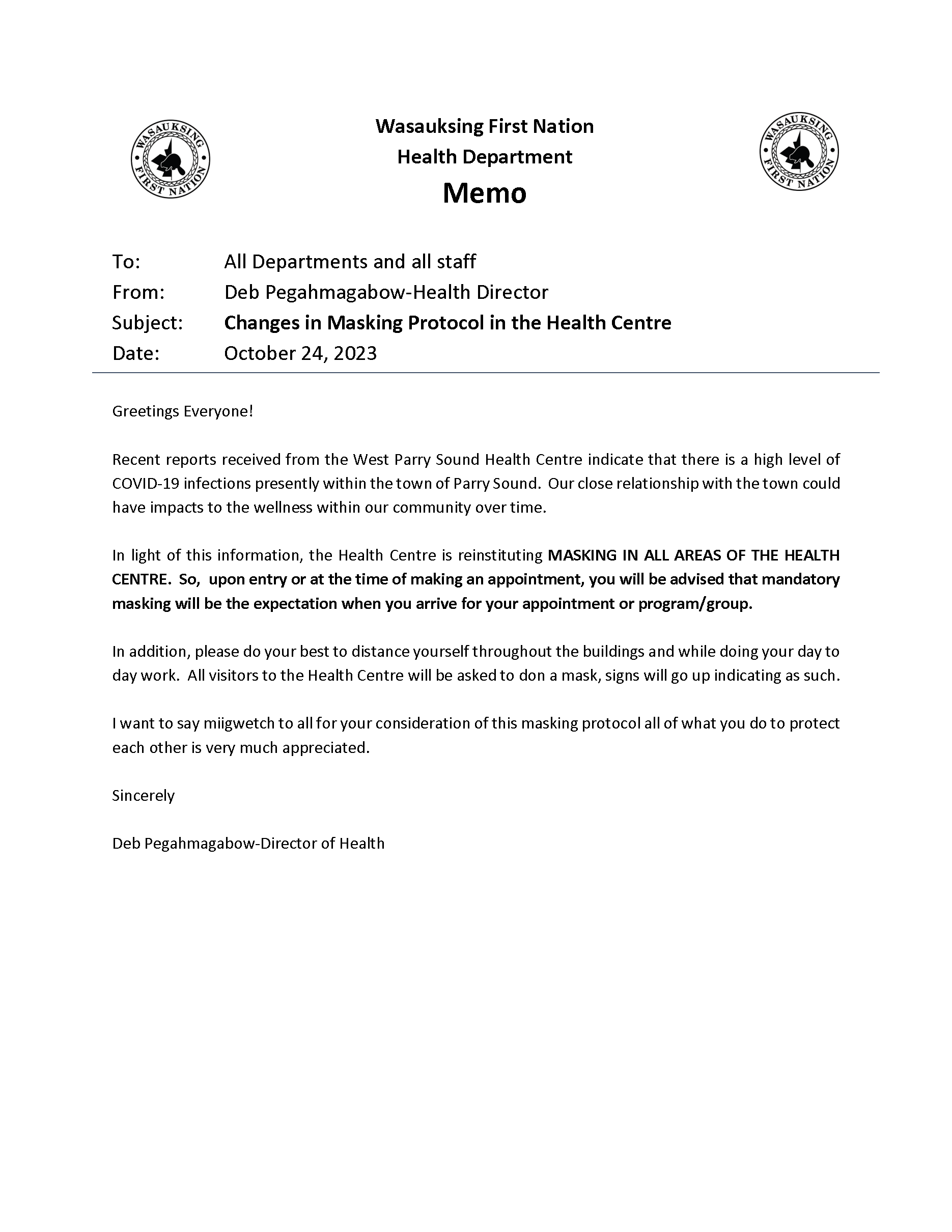 Wasauksing Nursing Station | Health Department